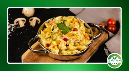 Massa penne ao molho de quatro queijos cremosos